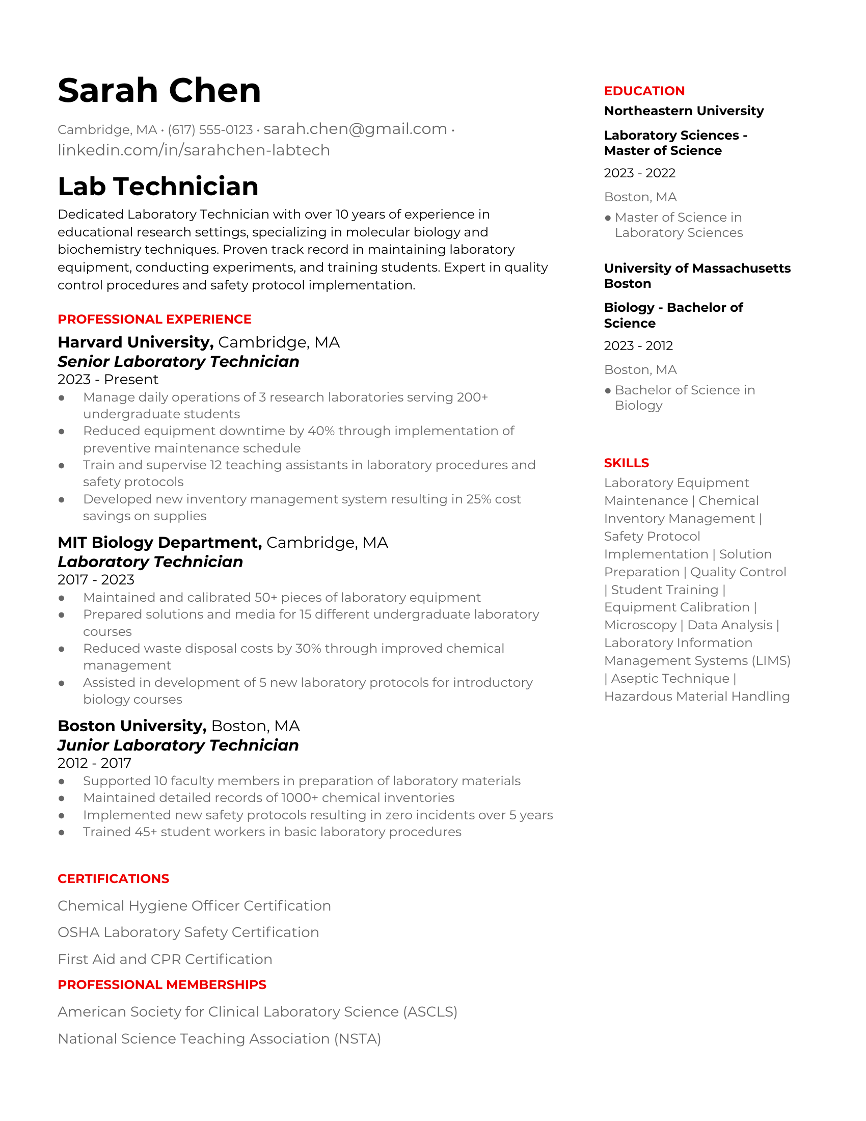 Lab Technician in Education Resume Examples & Tips for 2025 | Careerday